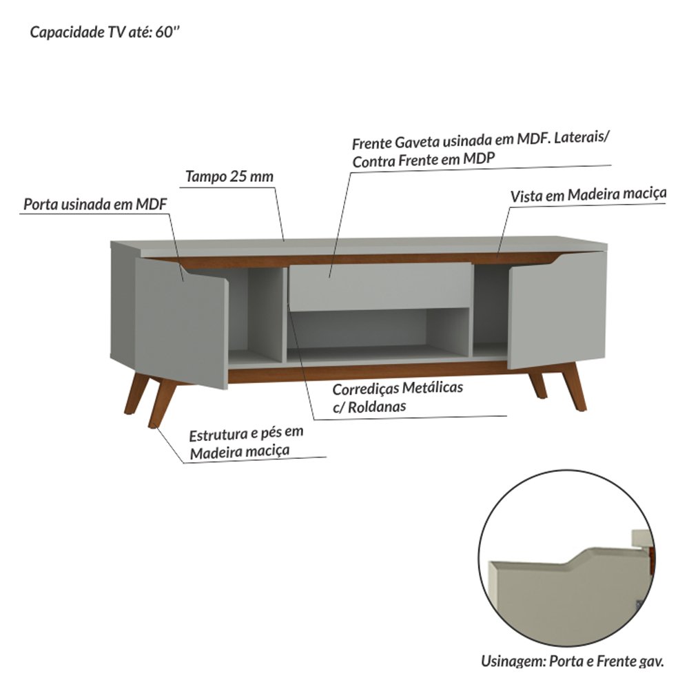 Rack para TV até 55 Polegadas 57x162cm Retro Tóquio Olivar | MadeiraMadeira