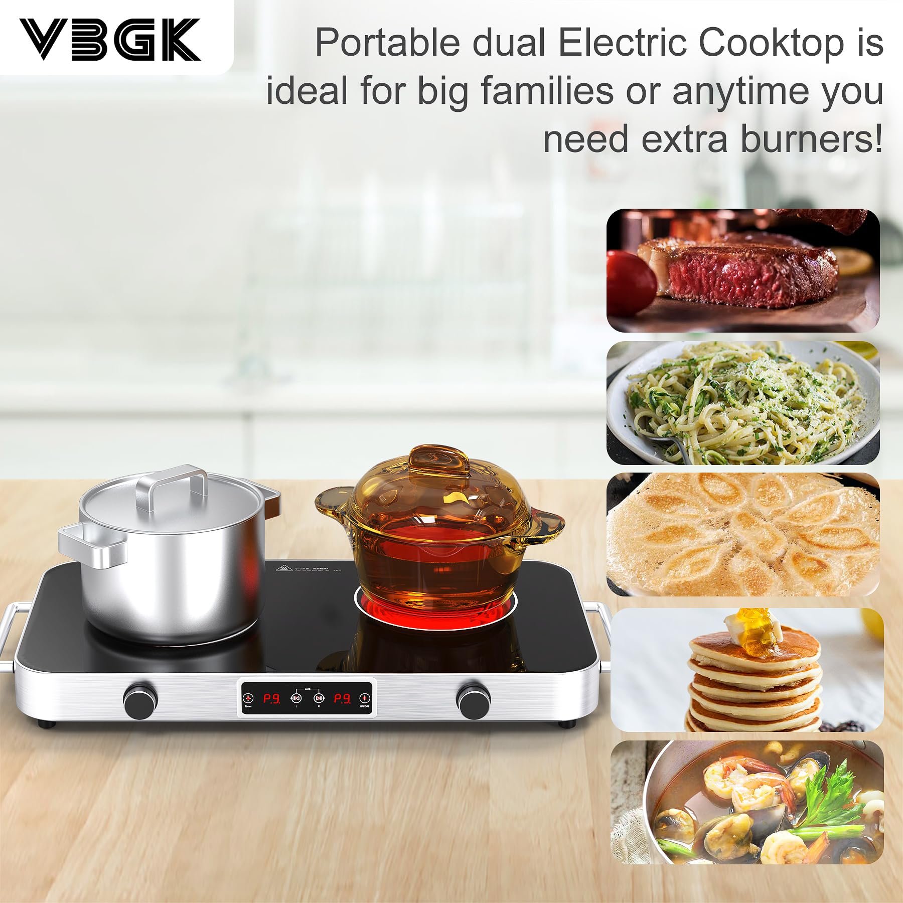 Vbgk Cooktop Elétrico 2200w, 2 Bocas, Controle de Botão, 110v, com ...