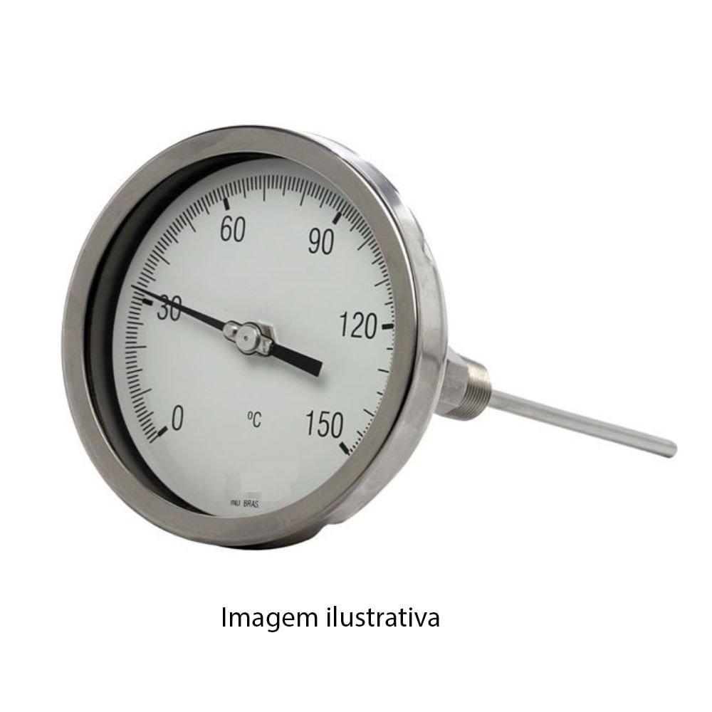 Termômetro Bimetálico Total Aço Inox Escala 0-300°C Ø150mm ØRosca 1/2 ...