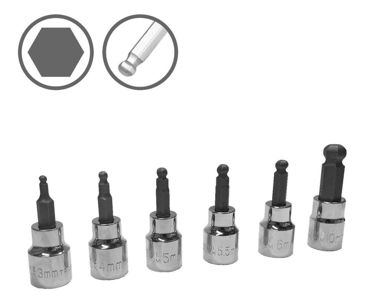 Kit Jogo Soquete Allen Sextavado Hex. Encaixe de 3/8 6 Peças ...