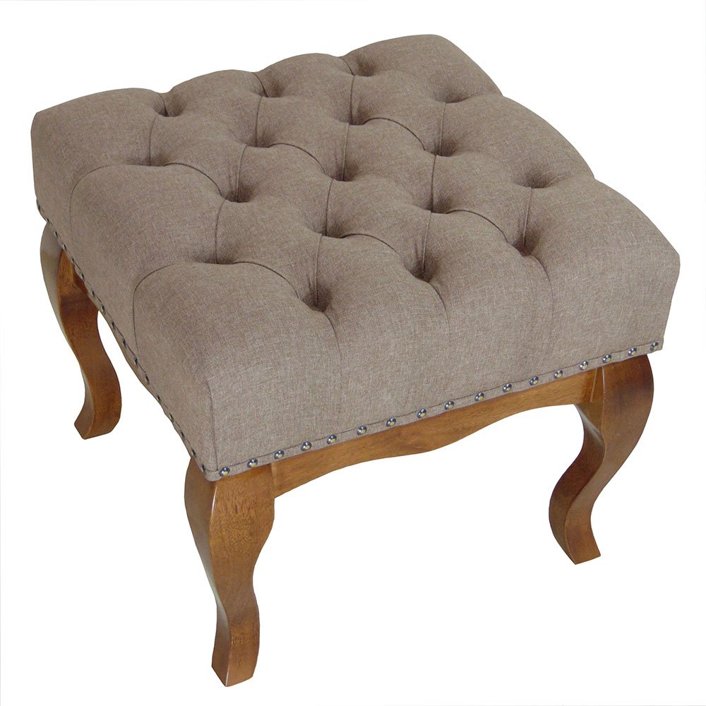 Puff Luna Capitone Linho Marrom e Verniz Imbuia | MadeiraMadeira