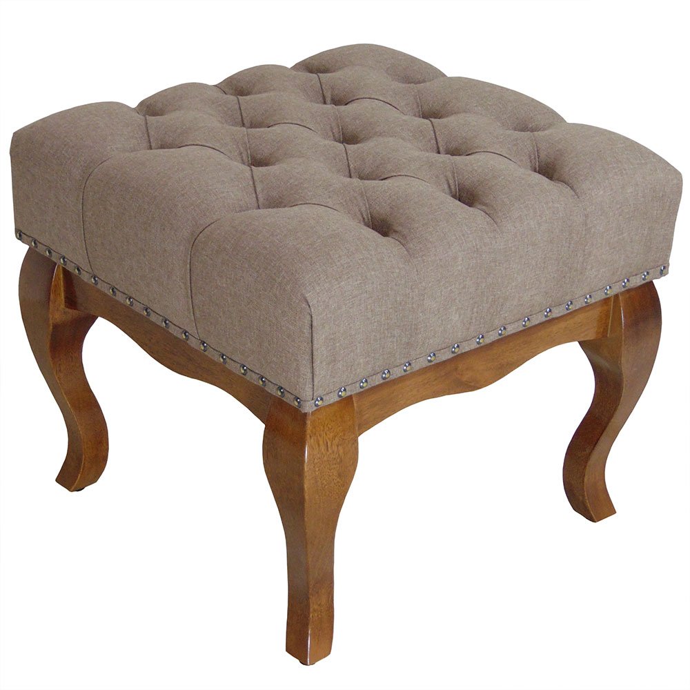 Puff Luna Capitone Linho Marrom e Verniz Imbuia | MadeiraMadeira