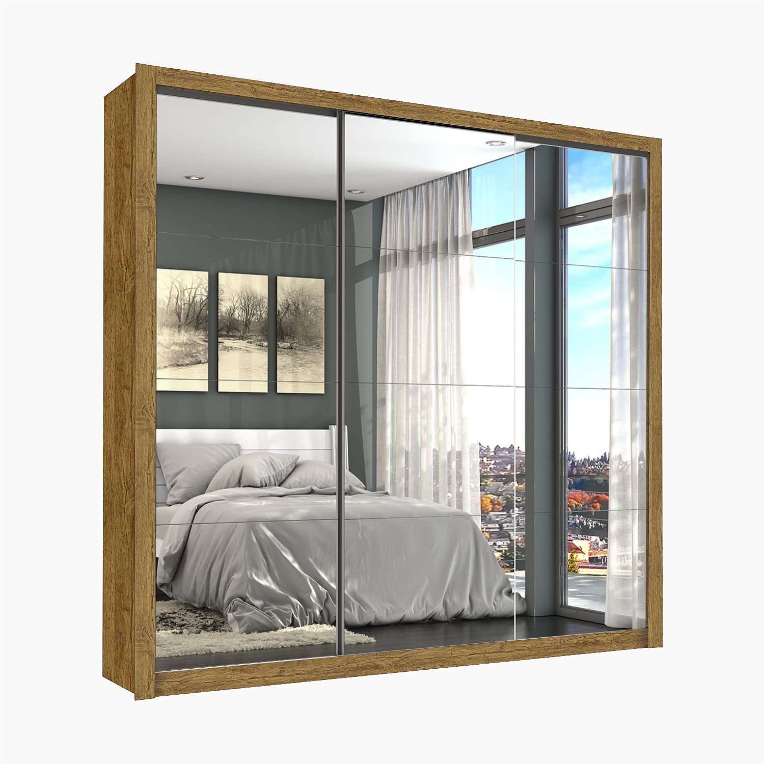 Guarda Roupa Casal 4 Espelhos 3 Portas de Correr 4 Gavetas Max Premium ...