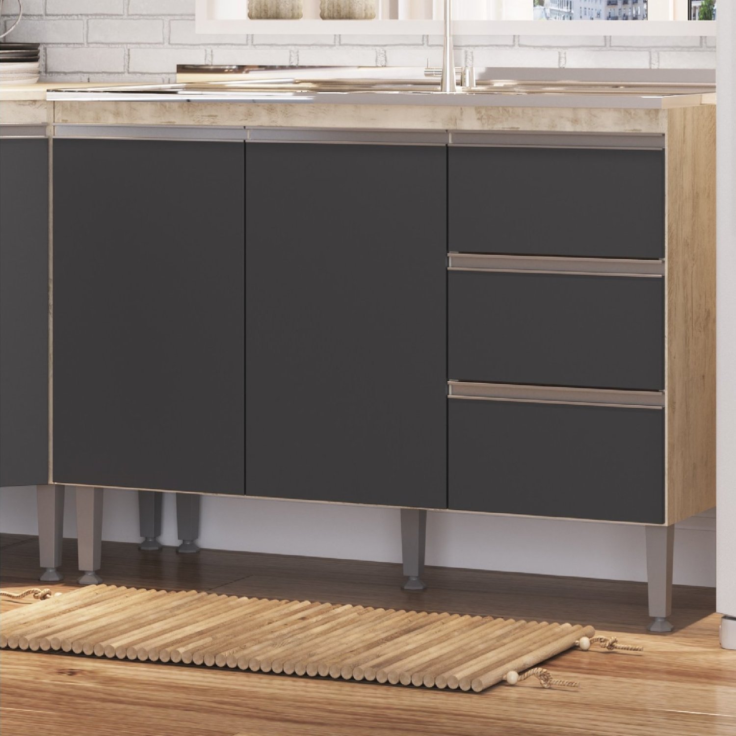 Balcão para Pia de Cozinha 3 Gavetas 2 Portas Athena IRM | MadeiraMadeira