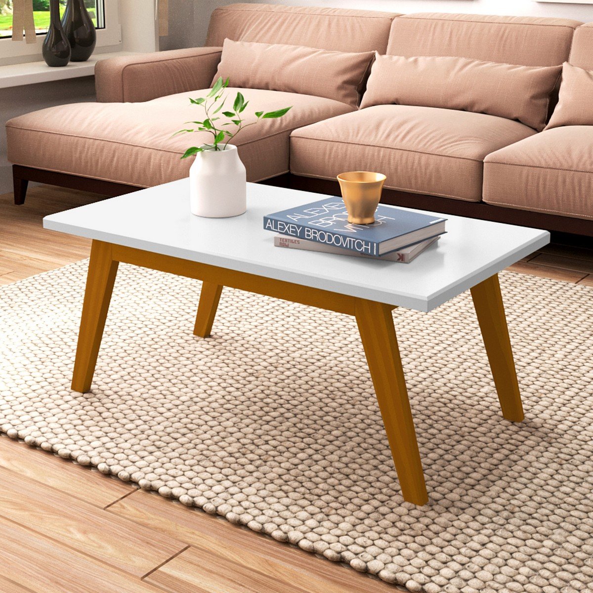 Mesa De Centro Retangular Sala Decorativa Pequena Prism Branco ...