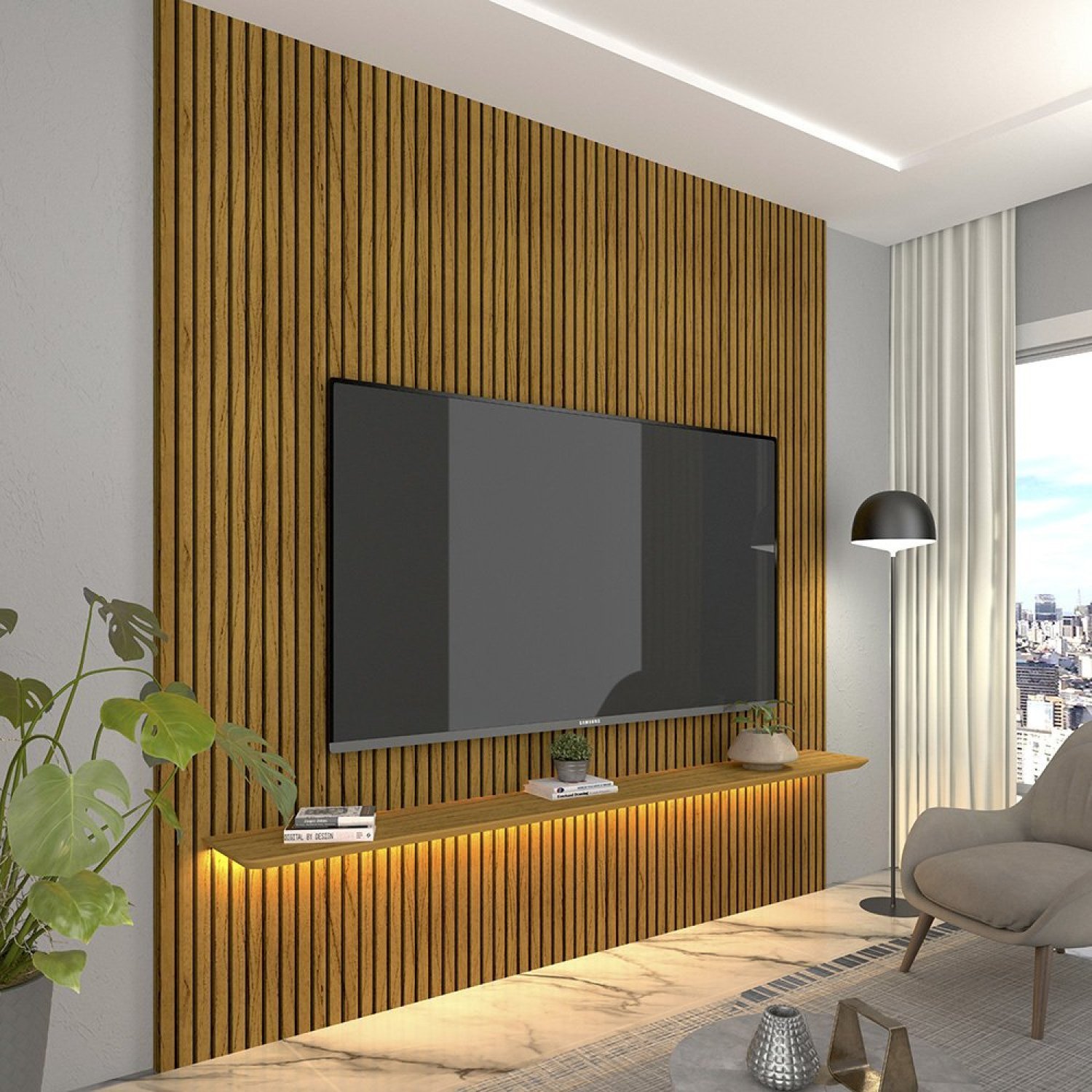 Painel para TV até 75 Polegadas Impressão Ripada com LED Requinte 180cm ...