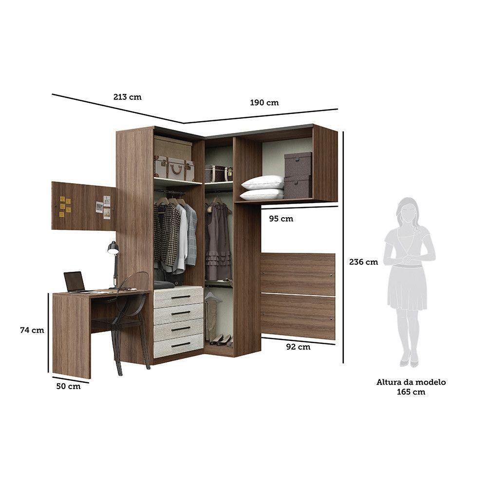 Guarda Roupa De Canto Solteiro E 4 Gavetas Vanilla C/ Legno ...