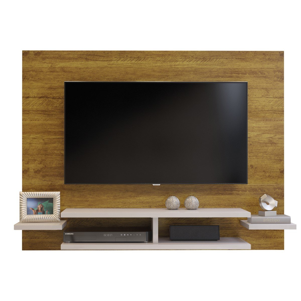 Painel para TV até 55 Polegadas com Prateleiras Vitória Mavaular Mel ...