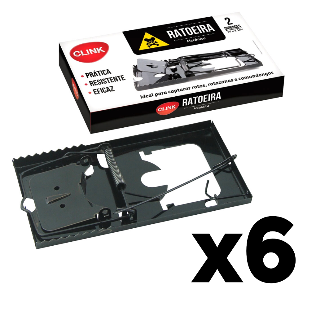 Kit 6 Ratoeiras Armadilhas Rato Metal Media Preta Prática | MadeiraMadeira