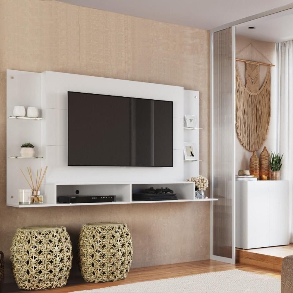 Painel para Tv 60 Polegadas com Prateleiras Vidro e Aparador 2 Portas Multimóveis Mp1099 Branco ...
