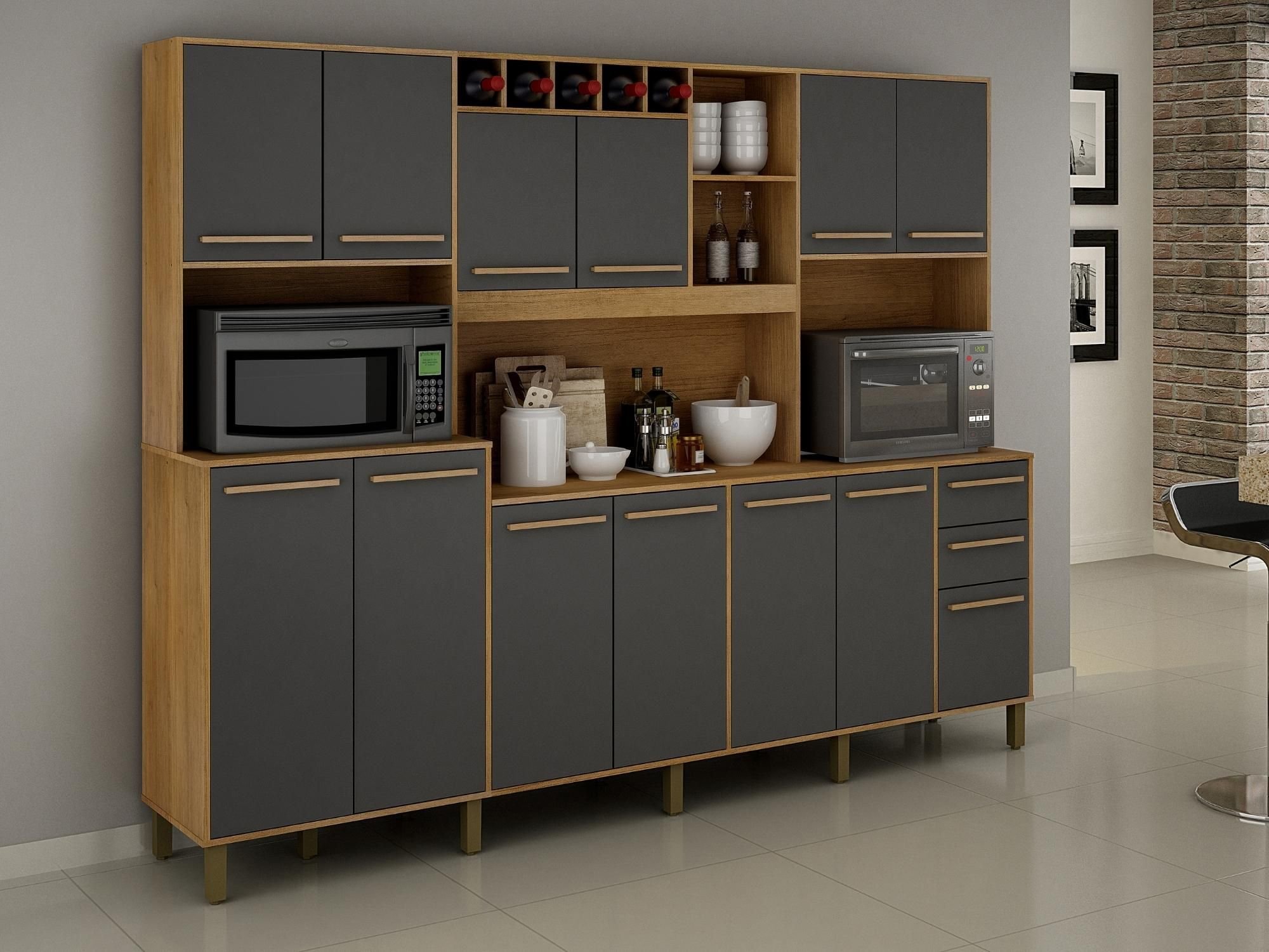 Armario de Cozinha Agata 13 Portas 2 Gavetas Valdemoveis Cinamomo ...