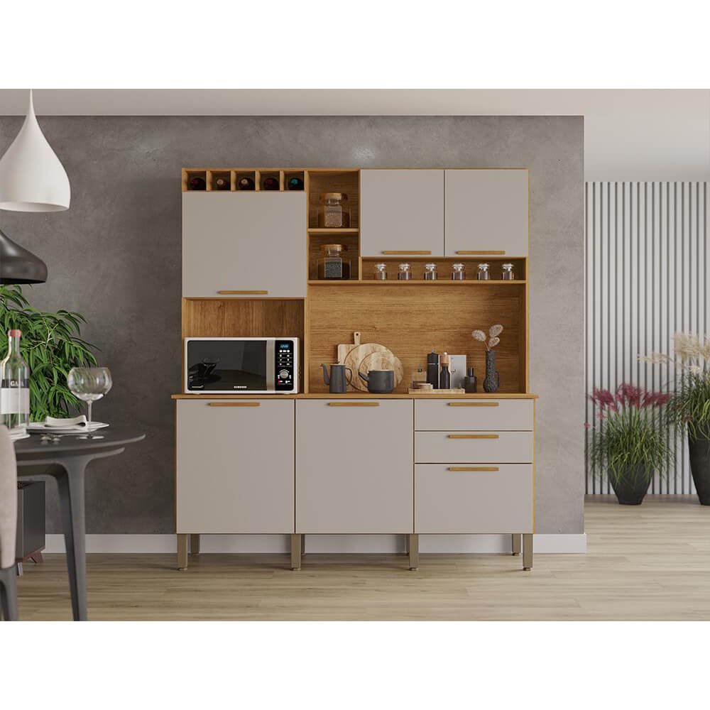 Armário de Cozinha Topázio 6 Portas 2 Gavetas Salleto Cor Cinamomo Off ...