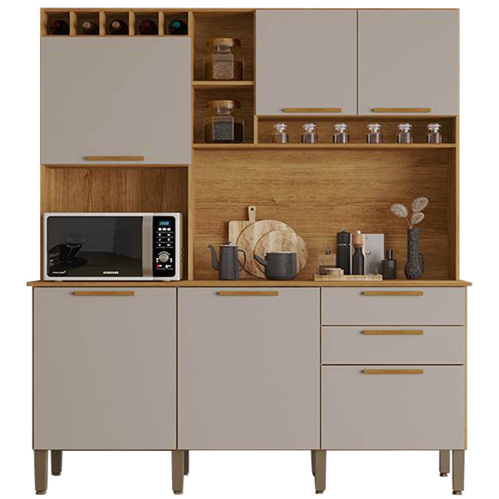 Armário de Cozinha Topázio 6 Portas 2 Gavetas Salleto Cor Cinamomo Off ...