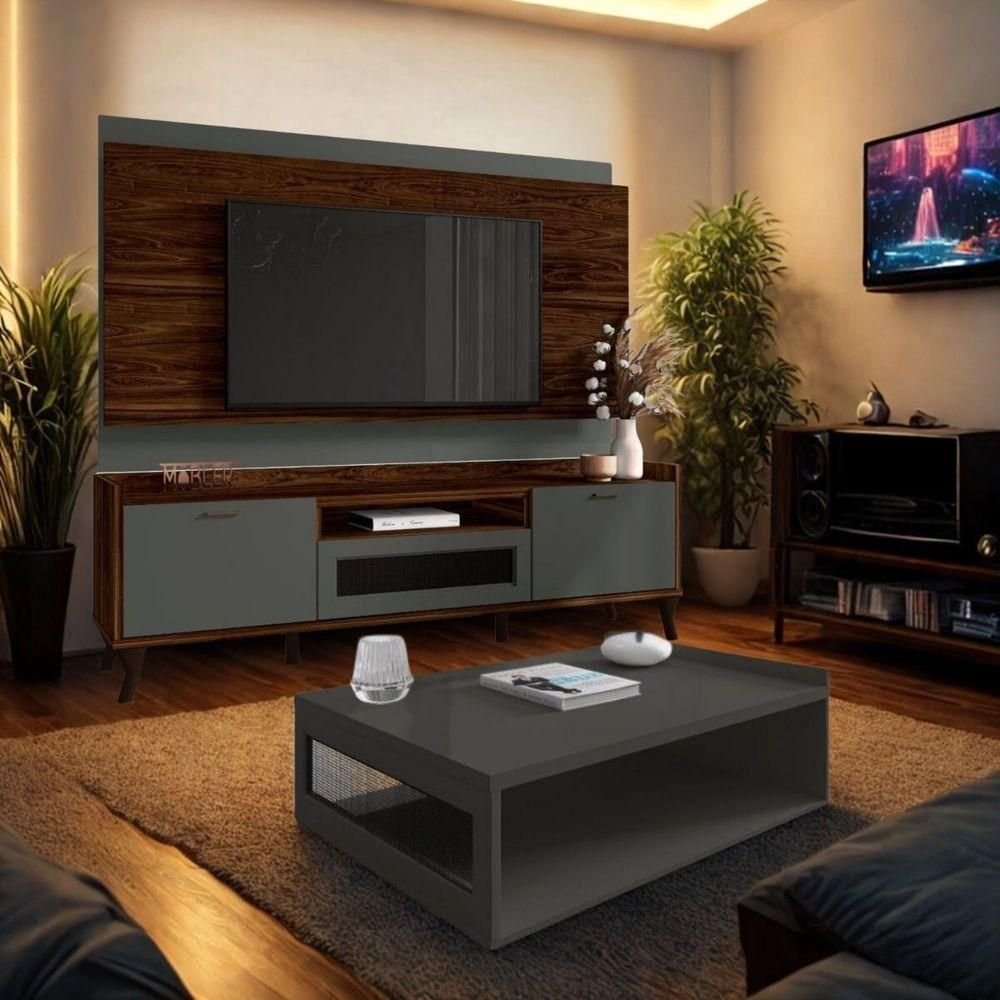 Rack com Painel 180 Cm para Tv 75 Polegadas Moderno e Mesa de Centro Marrom Palisandro Cinza ...