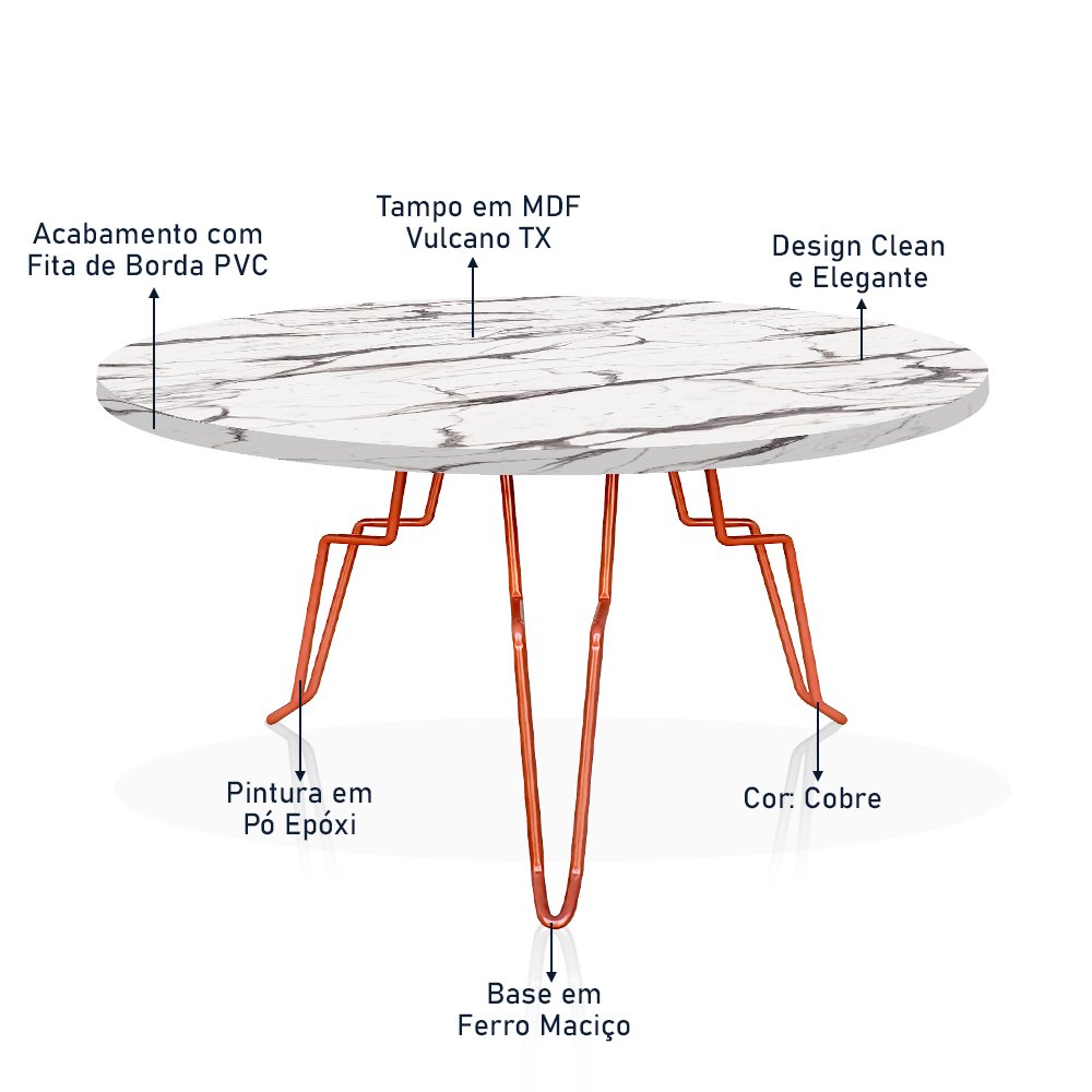 Mesa de Centro Argélia Redonda em Aço e MDF Clean - Cobre e Vulcano ...