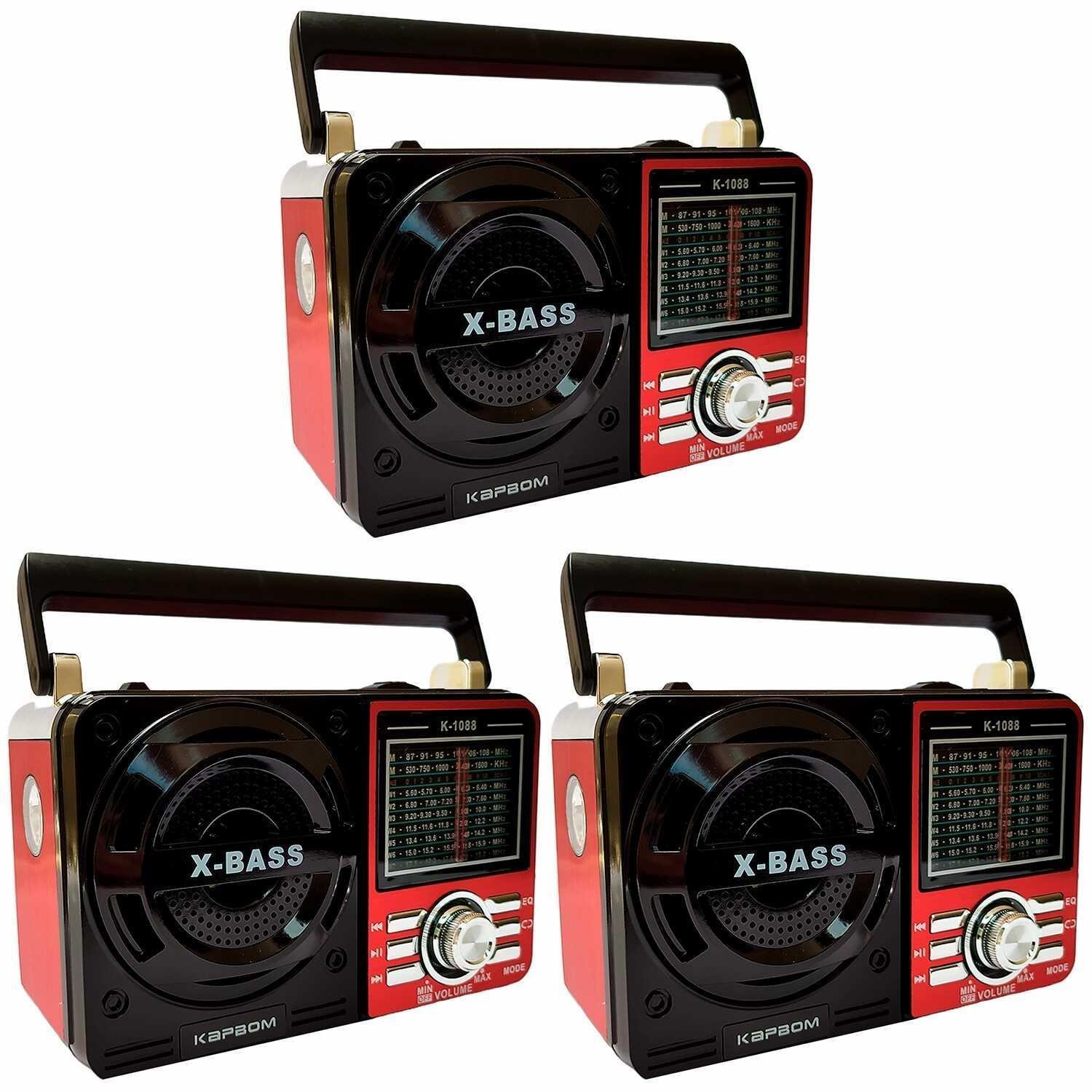 Kit 3 Radio Caixa De Som Retro Portatil Am Fm Usb Sd Recarregavel A ...