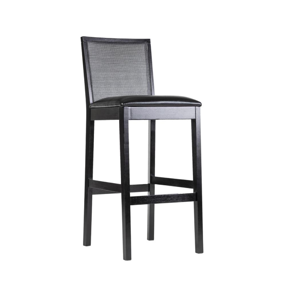 Banqueta Alta Íris com Encosto em Tela e Estofada - Preto | MadeiraMadeira