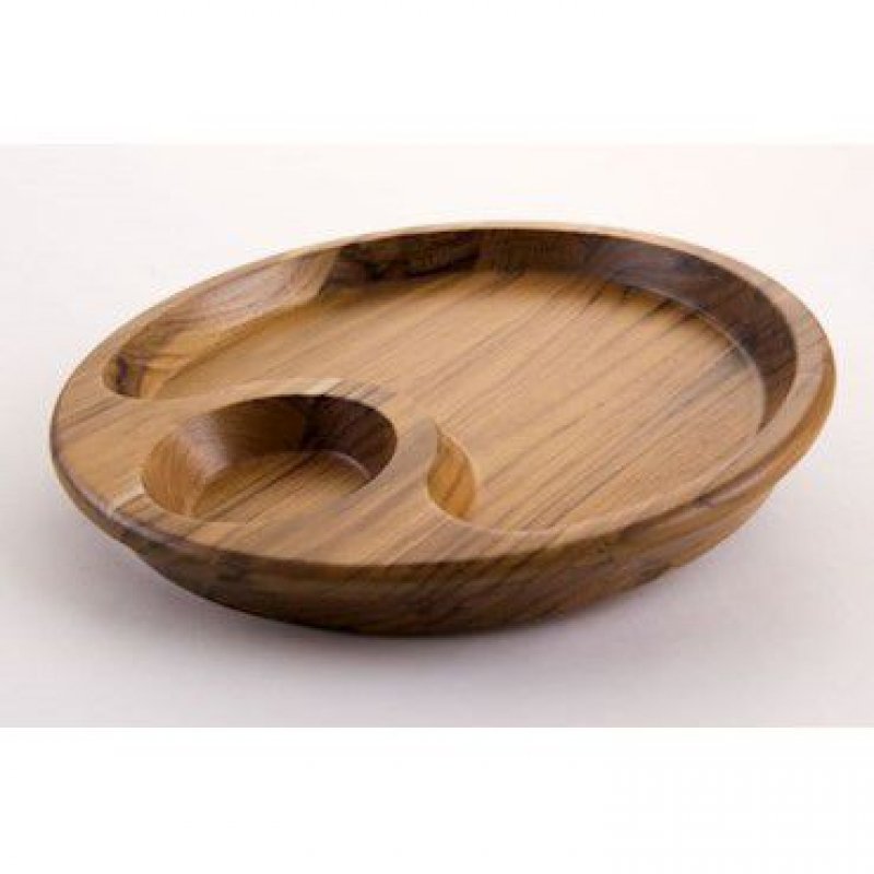 Gamela redonda em madeira teca com repartição 31 cm | MadeiraMadeira