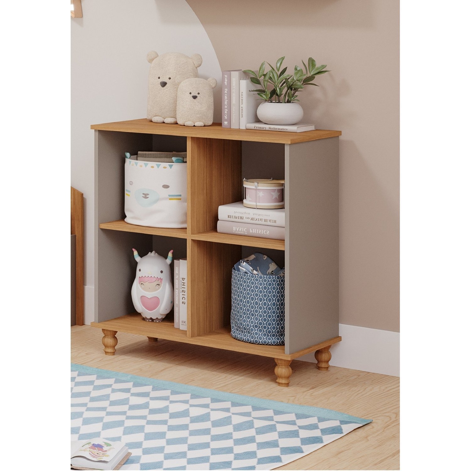 Conjunto Quarto de Bebê Completo Berço 2 Em 1 Cômoda Estante Nicho ...