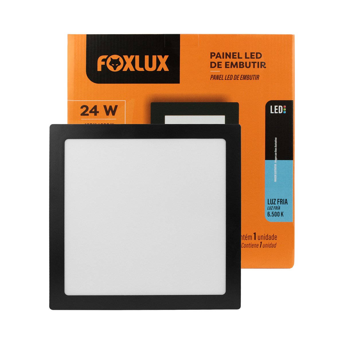Painel de Led 24 W 6500k Quadrado Embutir Preto Foxlux | MadeiraMadeira