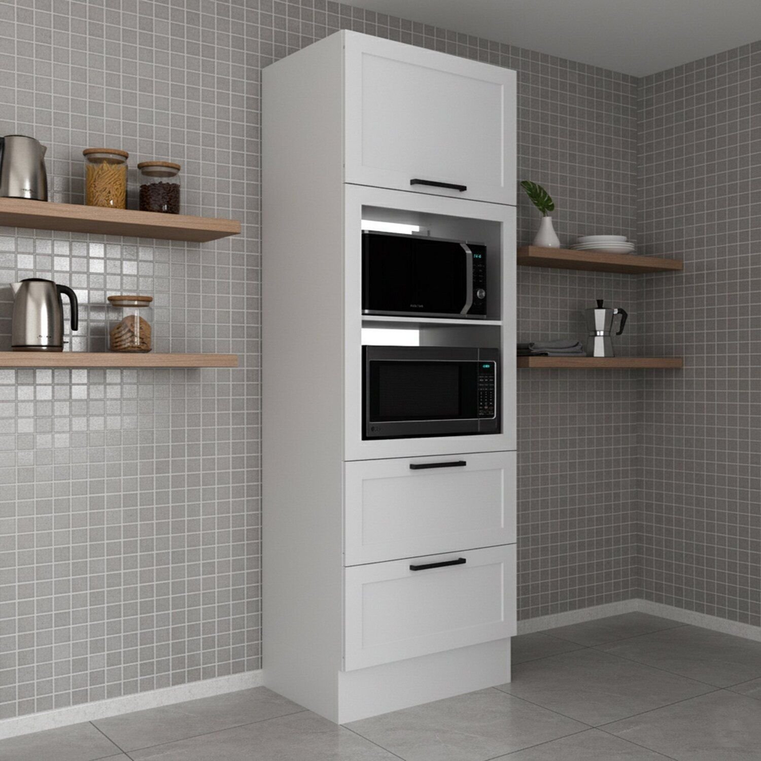 Torre Quente 2 Nichos para Forno e Microondas 70cm Grazi MDF Branco ...