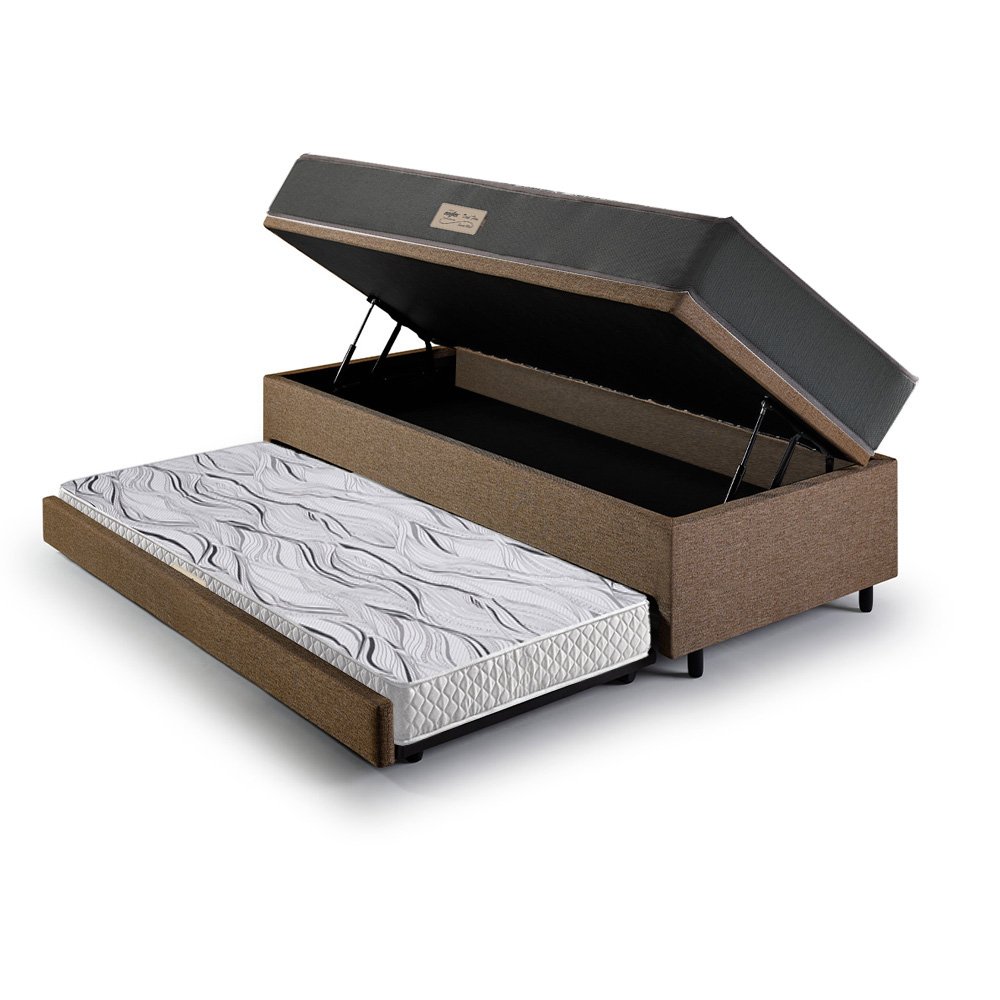 Bicama Box Baú Solteiro com Colchão Dual Firm Ecoflex Linho Marrom ...