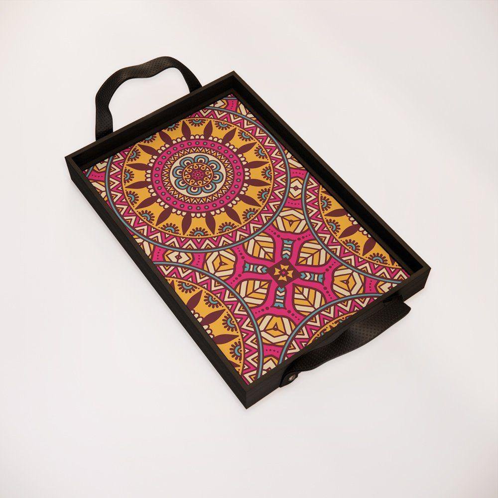 Bandeja Decorativa Pequena Mandala Colorida 32x22cm Preta | MadeiraMadeira