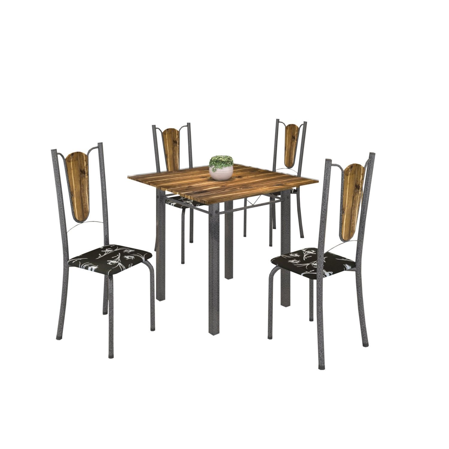 Conjunto de Mesa Tubular 75x75cm Tampo de Madeira com 4 Cadeiras Júlia ...