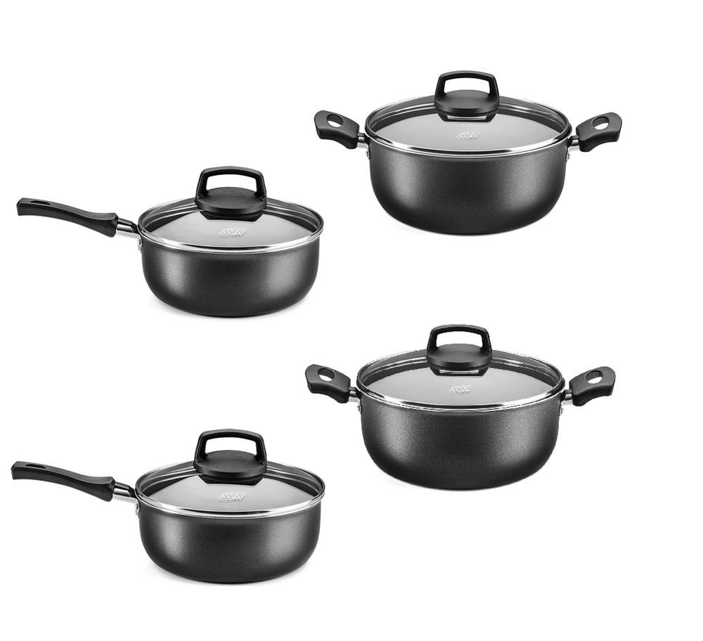 Jogo panelas de alumínio teflon grafite 4pçs tampa vidro MTA ...