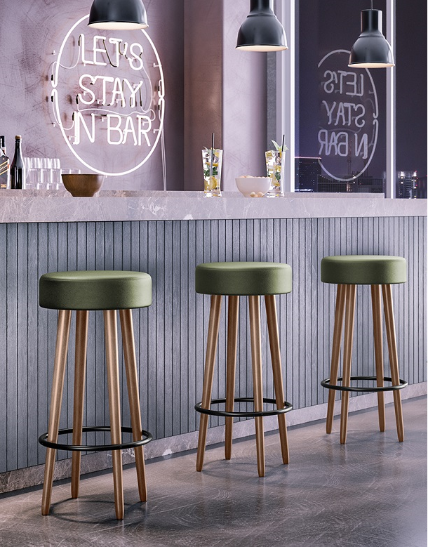 Kit 3 Banquetas Berlin Alta 70cm Estofado Verde - Salaone | MadeiraMadeira