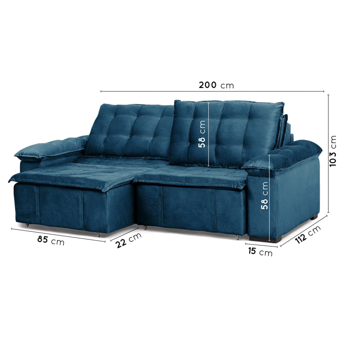 Sofá Cama Palmeira 3 Lugares Retrátil Reclinável 2,00m Veludo com Molas ...