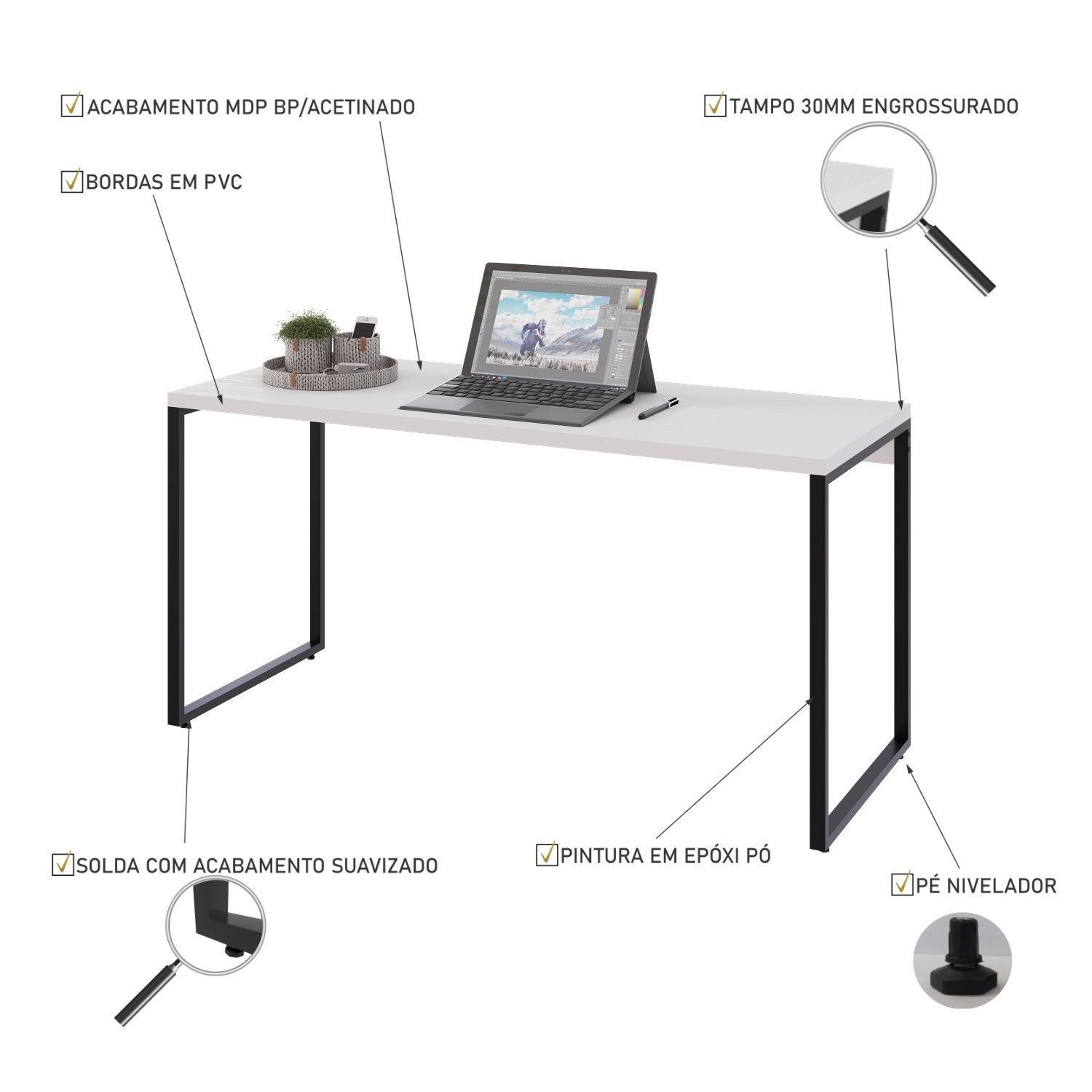 Kit com 10 Escrivaninhas Kuadra 150cm Estilo Industrial | MadeiraMadeira