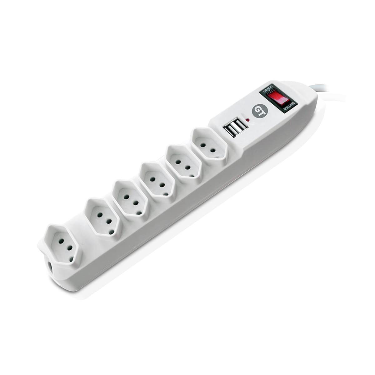 Filtro de Linha 6 Tomadas 2 USB 10A | GT | MadeiraMadeira