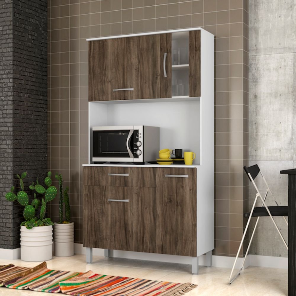 Kit Cozinha Viena Plus 910 4 Portas 1 Gaveta Mobycasa Moveis Branco/Carvalho | MadeiraMadeira