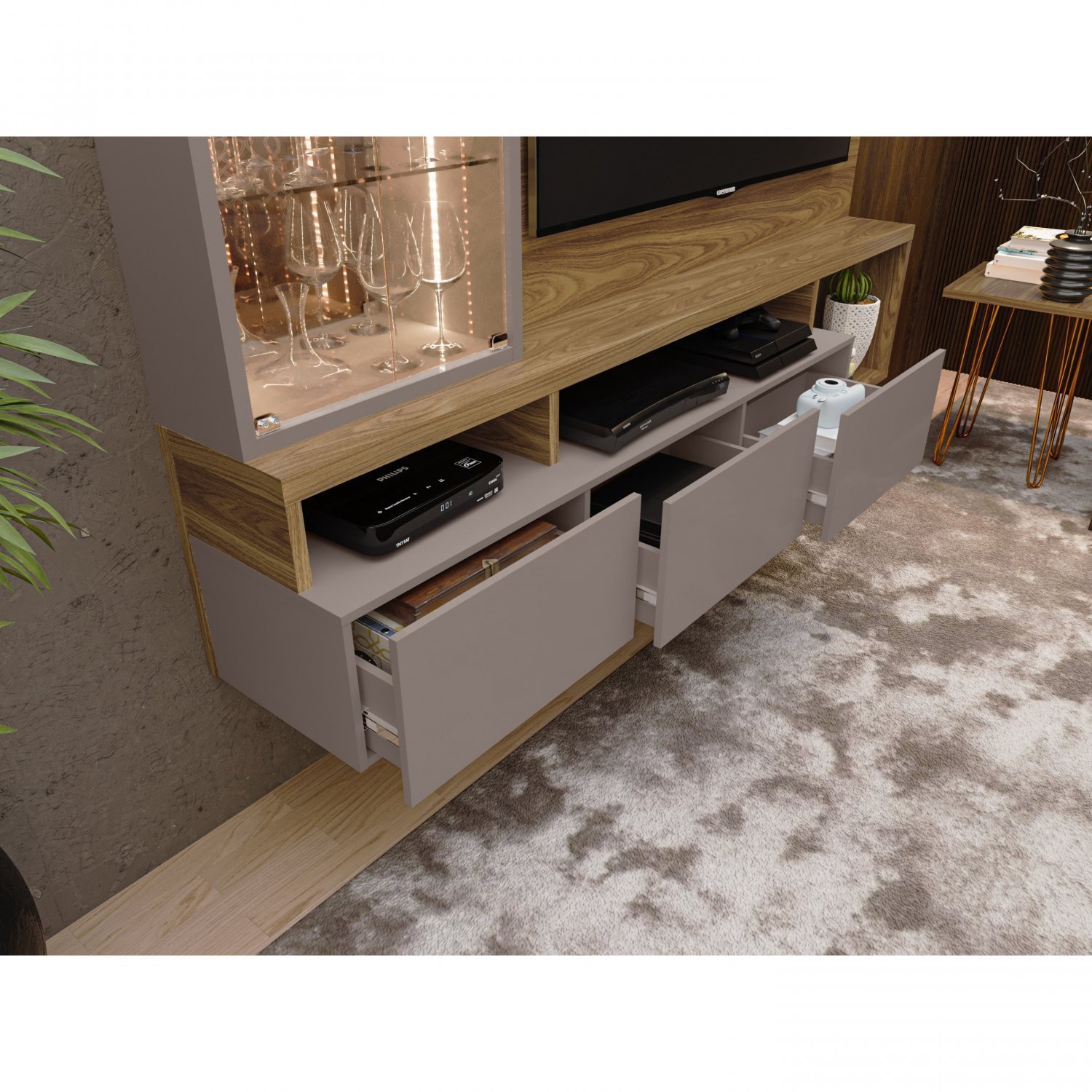 Painel para TV até 70 Polegadas com Cristaleira Wave Caemmun ...