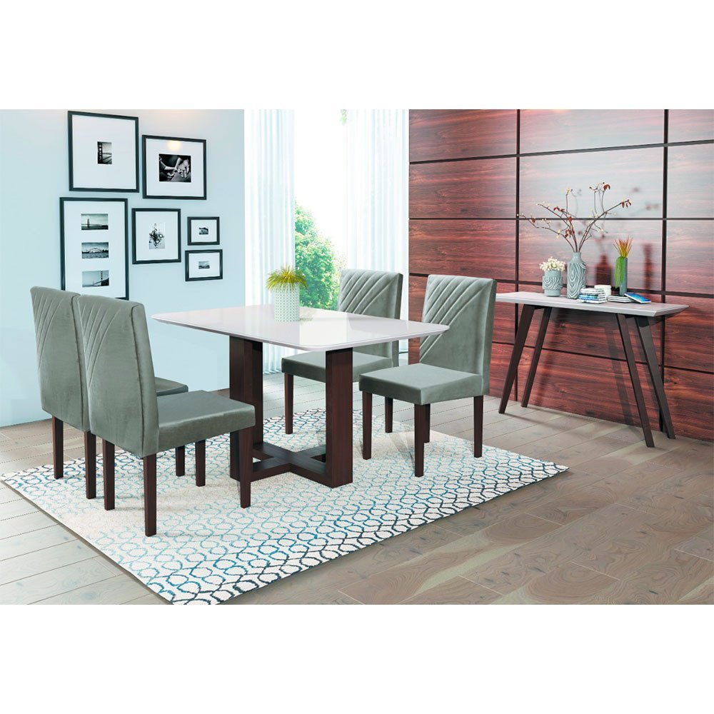 Conjunto Sala de Jantar Mesa Lisy e 4 Cadeiras Veludo Móveis Mundial ...