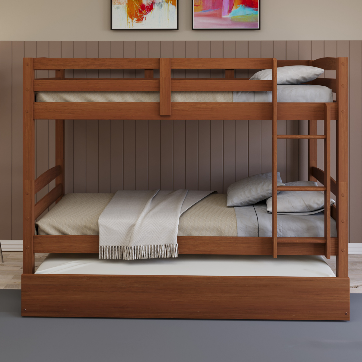 Treliche Solteiro Madeira Maciça com Cama Auxiliar e Proteção Castanho ...
