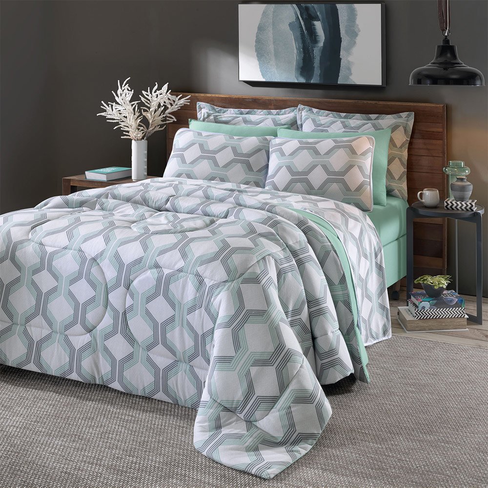 Edredom Queen 100% Algodão em Malha Estampa Geométrica Zurique Vivaldi ...