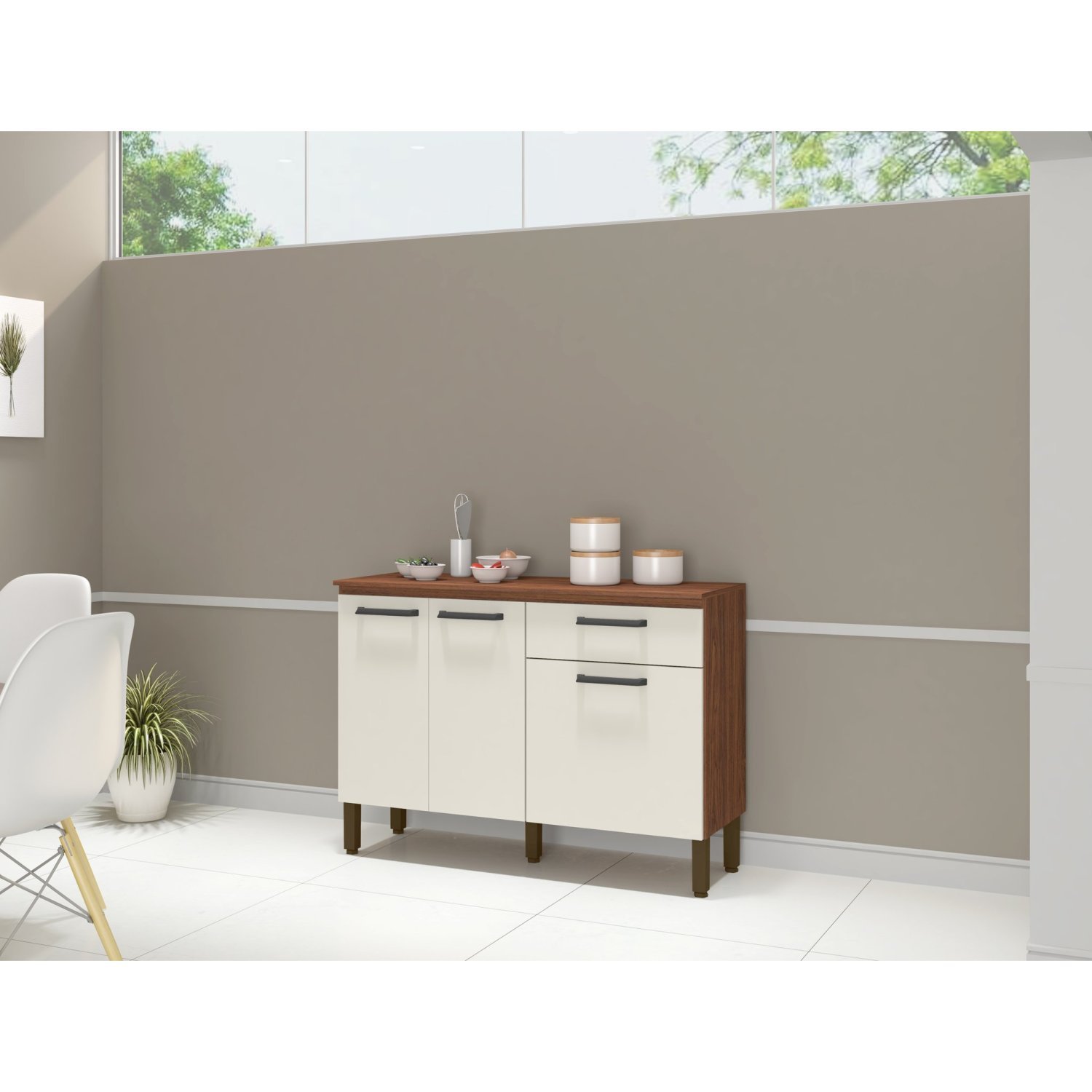 Balcão de Cozinha 3 Portas 1 Gavetas 120cm Versalhes | MadeiraMadeira