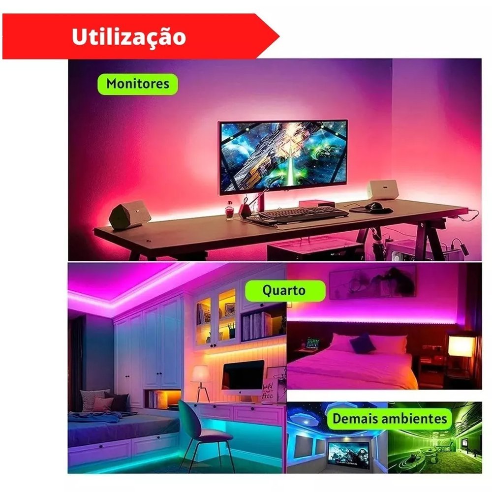 FITA LED COLORIDA 5M 300 LED PROVA DÁGUA + CONTROLE | MadeiraMadeira