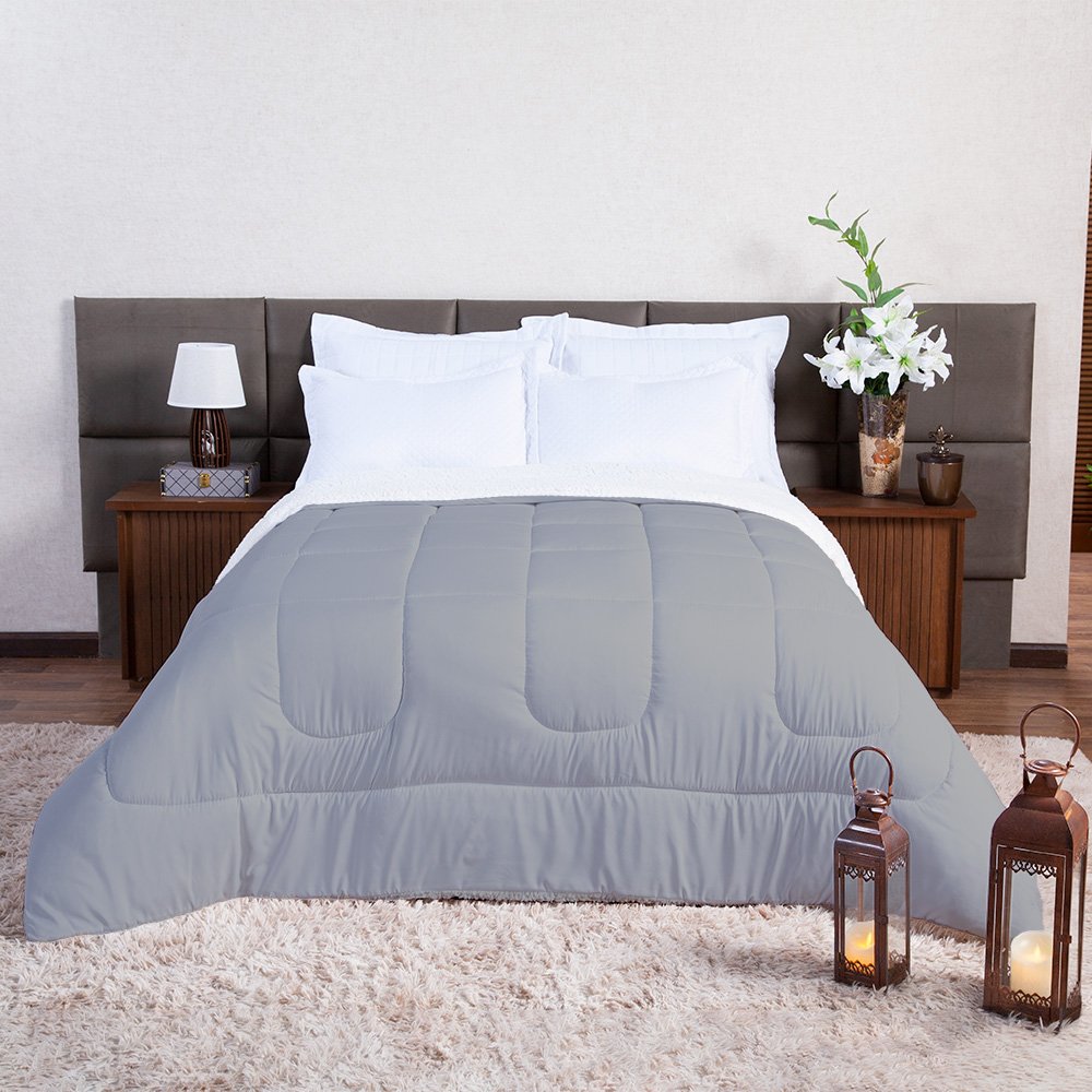 Edredom Sherpa Queen Tipo Lã de Carneiro Dupla Face Marfim Casa Dona ...