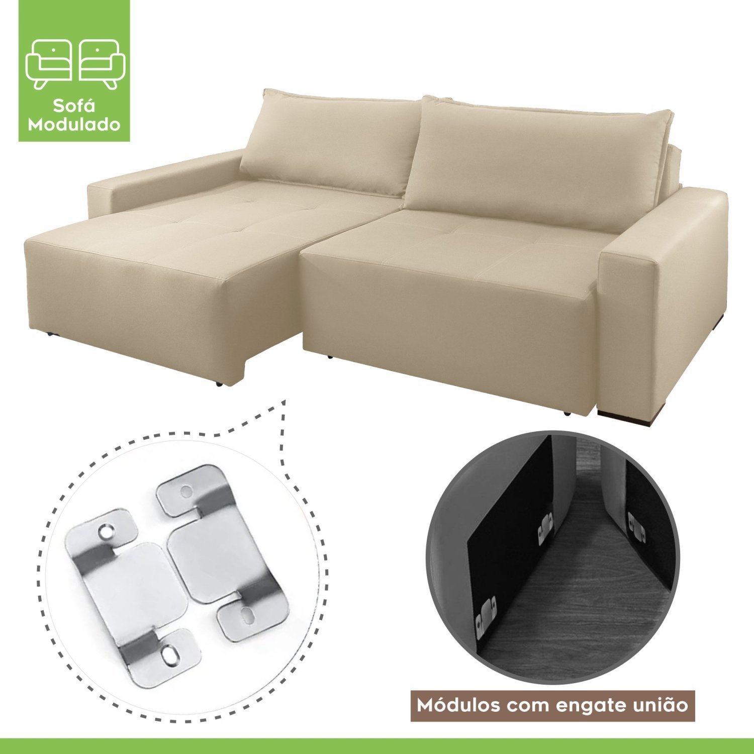 Sofá Cama 3 em 1 4 Lugares 260cm Alfa Paropas by Ecosono | MadeiraMadeira