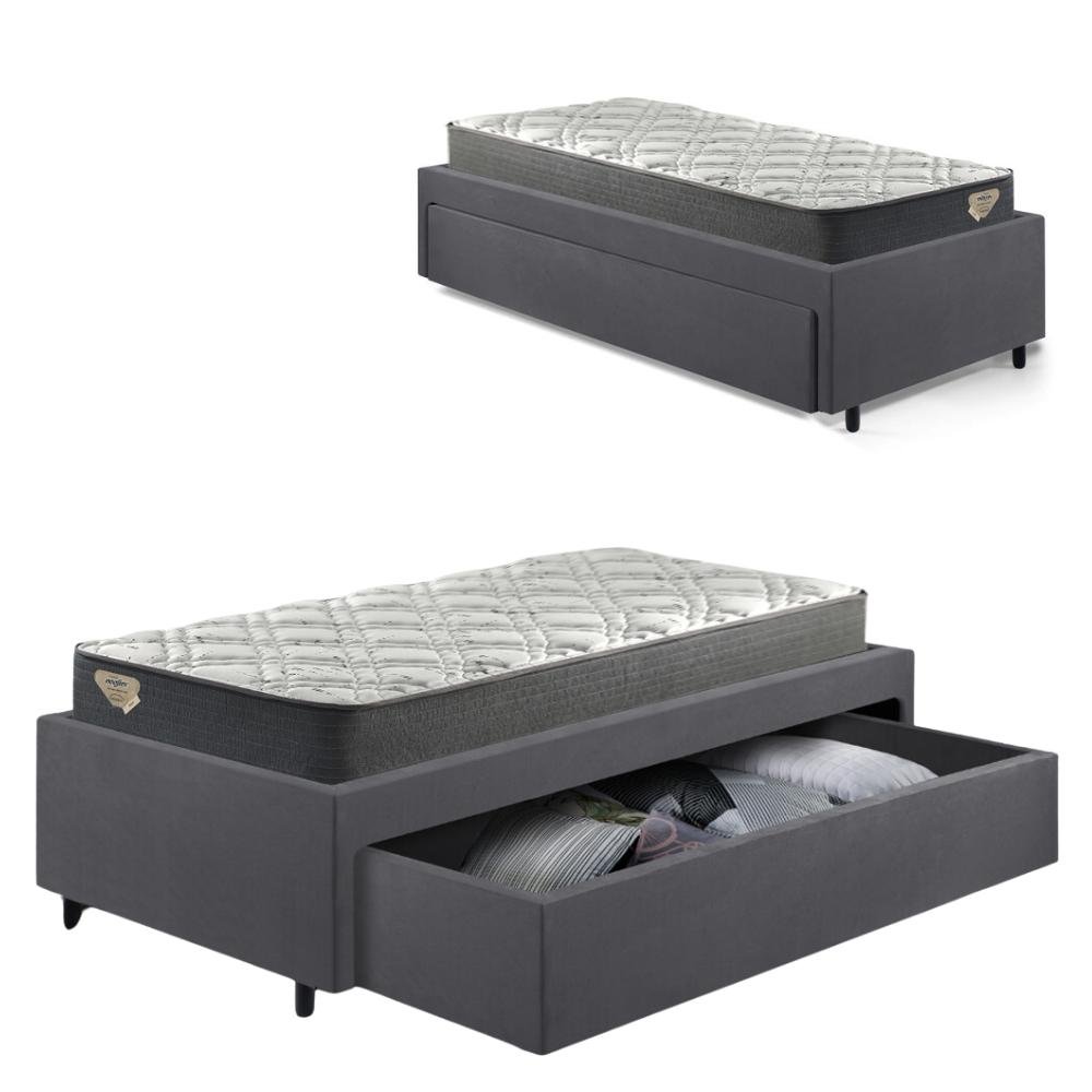 Base Box Cama Viúva Sapateira Suede Cinza e Colchão Adapto Ecoflex ...