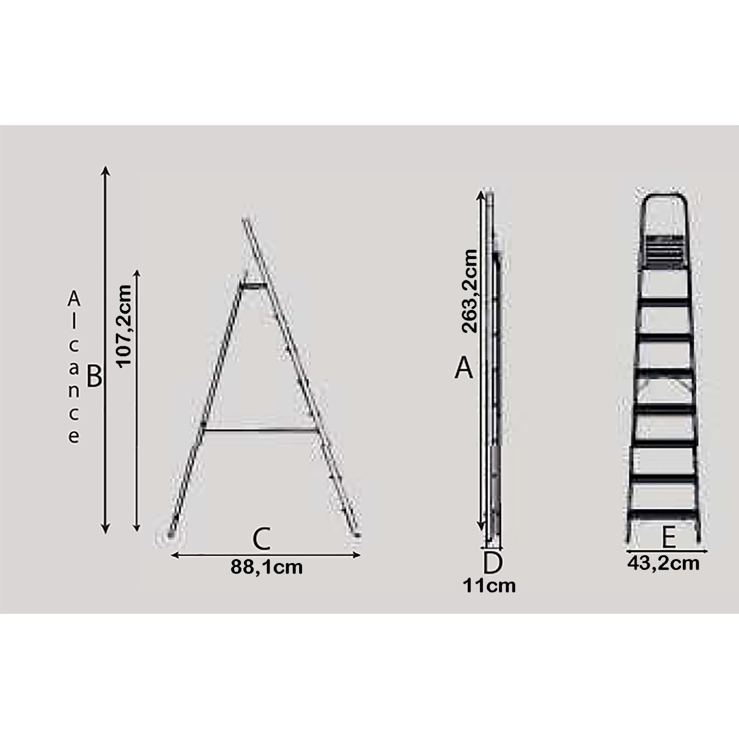 Escada Dobravel 5 Degraus em Aluminio Alumasa | MadeiraMadeira