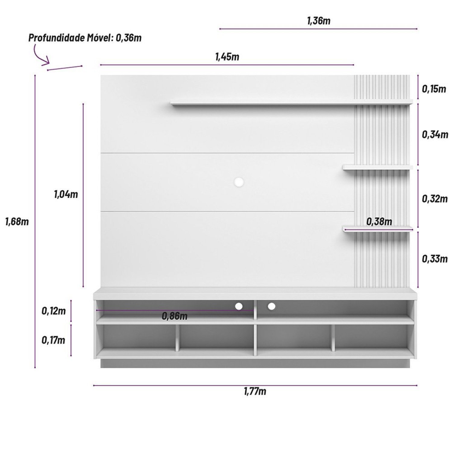 Painel para TV até 55 Polegadas 2 Portas 3 Prateleiras Dumont Linea ...