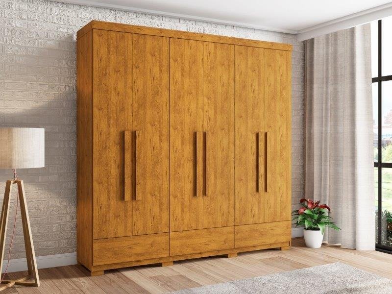 Roupeiro Casal Peruíbe 6 Portas 2.40m 7 Gavetas Nature Rúst. ROBEL ...