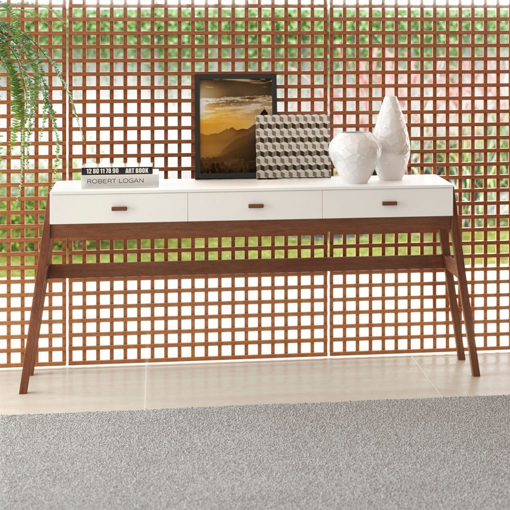 Aparador Premium Sala de Jantar 3 Gavetas Pes de Madeira - Amendoa ...