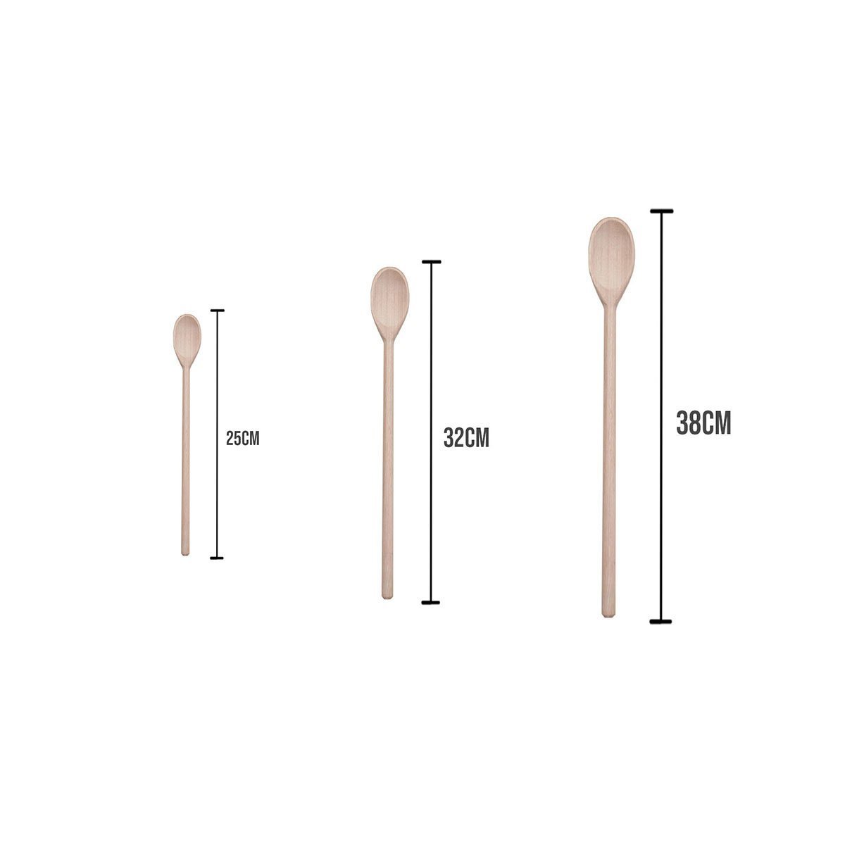 Colher de Pau Kit 3 Unidades Tamanhos 25cm 32cm 38cm Melhor Cor:madeira | MadeiraMadeira