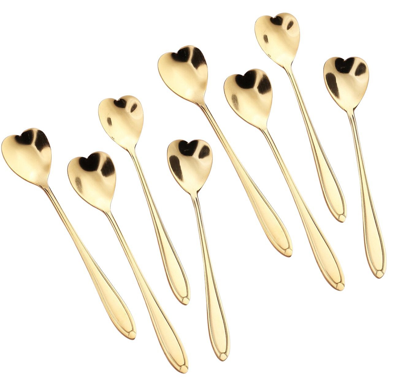 Jogo de Colher de Sobremesa Dourada Design Coração Inox 8pçs Vitrine ...
