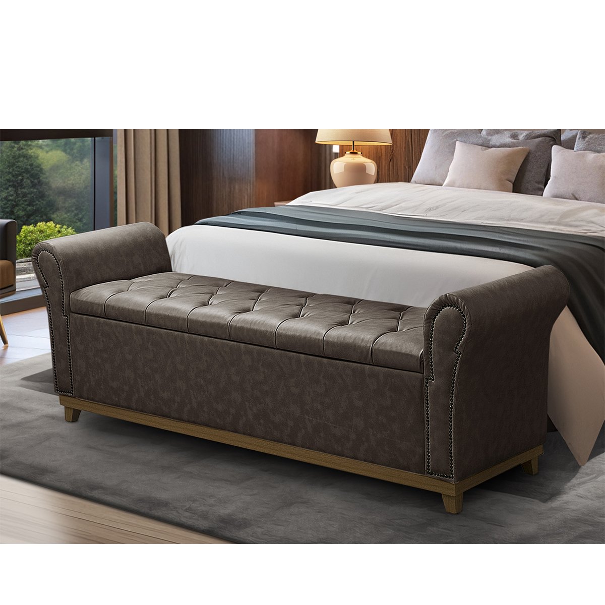 Baú para Quarto Cama Box Queen Size Couro Sintético Estofado:1824 ...